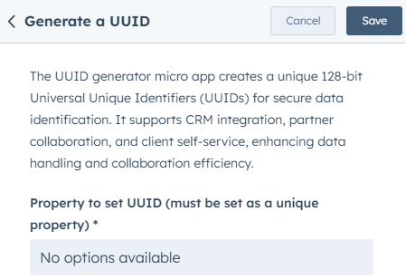 What does the "Generate a UUID' action do?