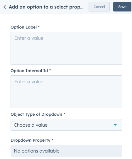 What does the 'Add an Option to Select Property' action do?
